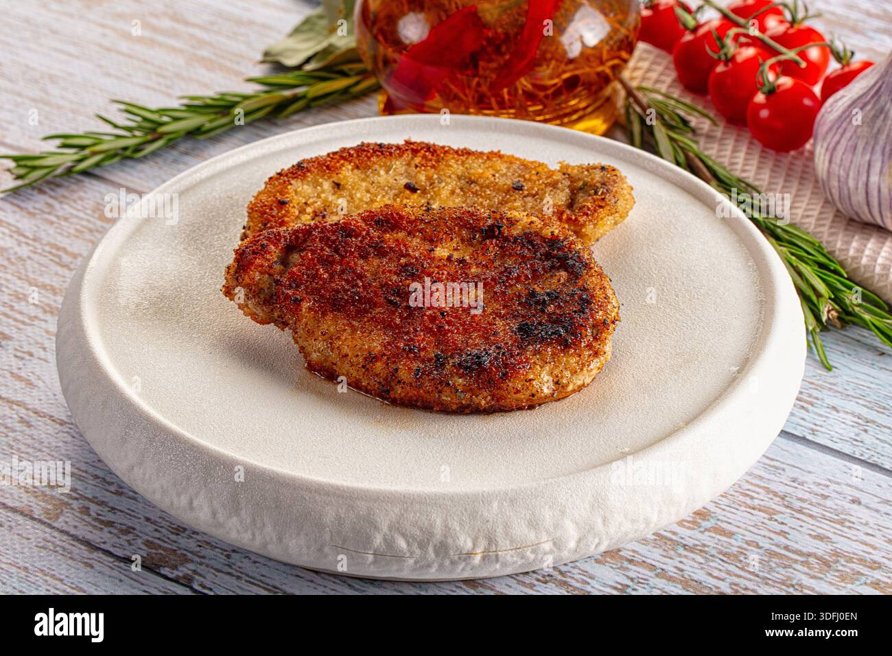 Breaded meat fillet escalope fried schnitzel Stock Photo - Alamy