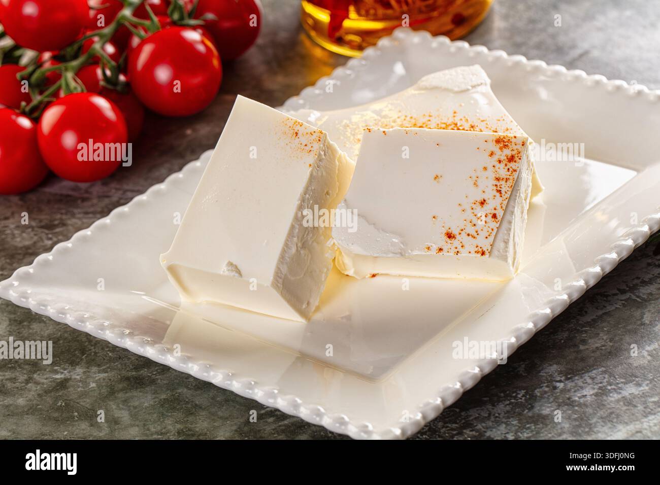 Greek traditional soft feta cheese brick Stock Photo - Alamy