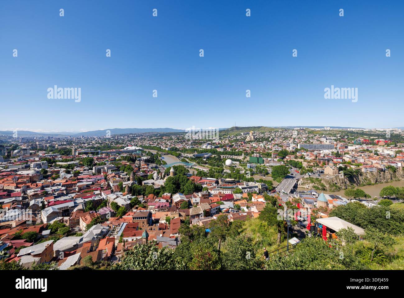 Scenic views of Tbilisi city skyline viewed from Narikala Hill, Georgia ...