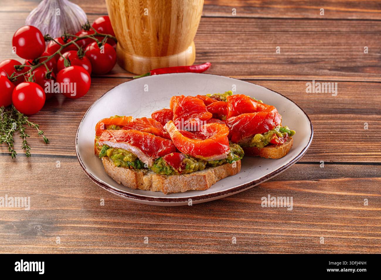 Tapas with salmon and avocado dip Stock Photo - Alamy