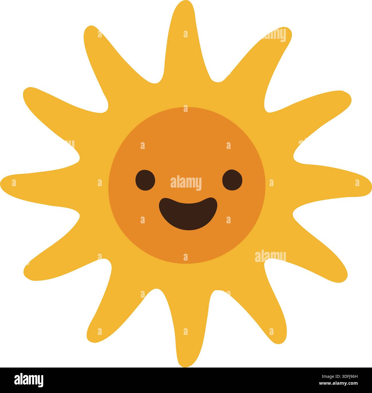 A bright yellow sun with rounded rays and a friendly smiling face ...