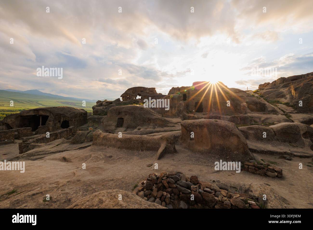 Uplistsikhe, May 21,2025. Scenic sunset views of the ancient rock town ...