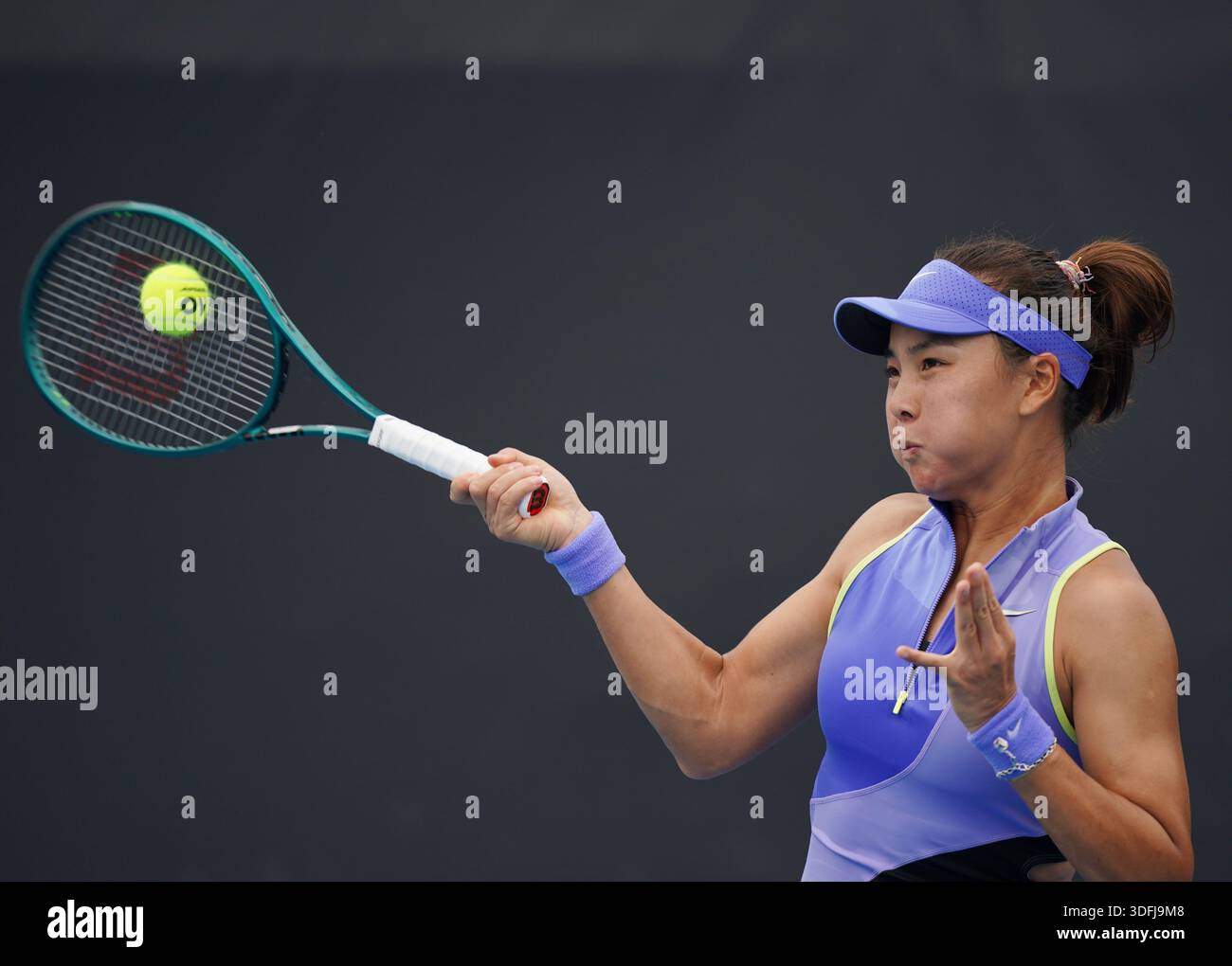 Melbourne, Australia. 13th Jan, 2026. Yuan Yue of China hits a return ...
