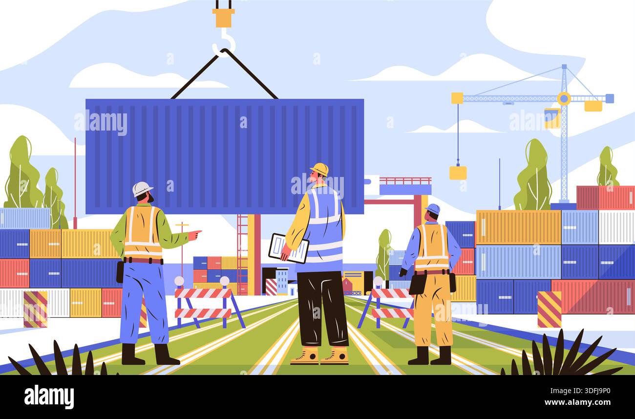 Construction workers supervising cargo hi-res stock photography and ...