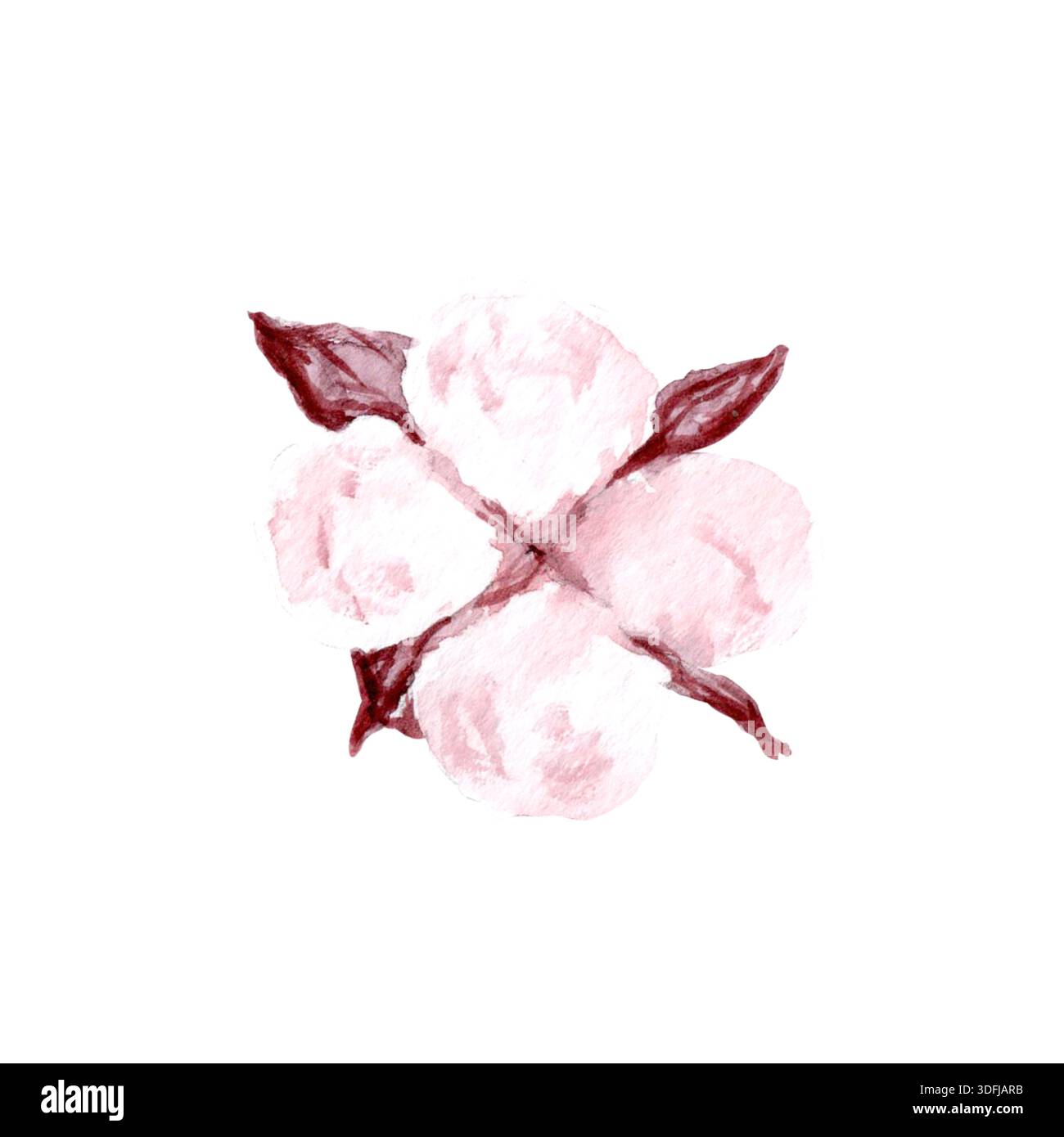 Cotton flower cluster seamless motif in soft blush tones, hand-painted ...