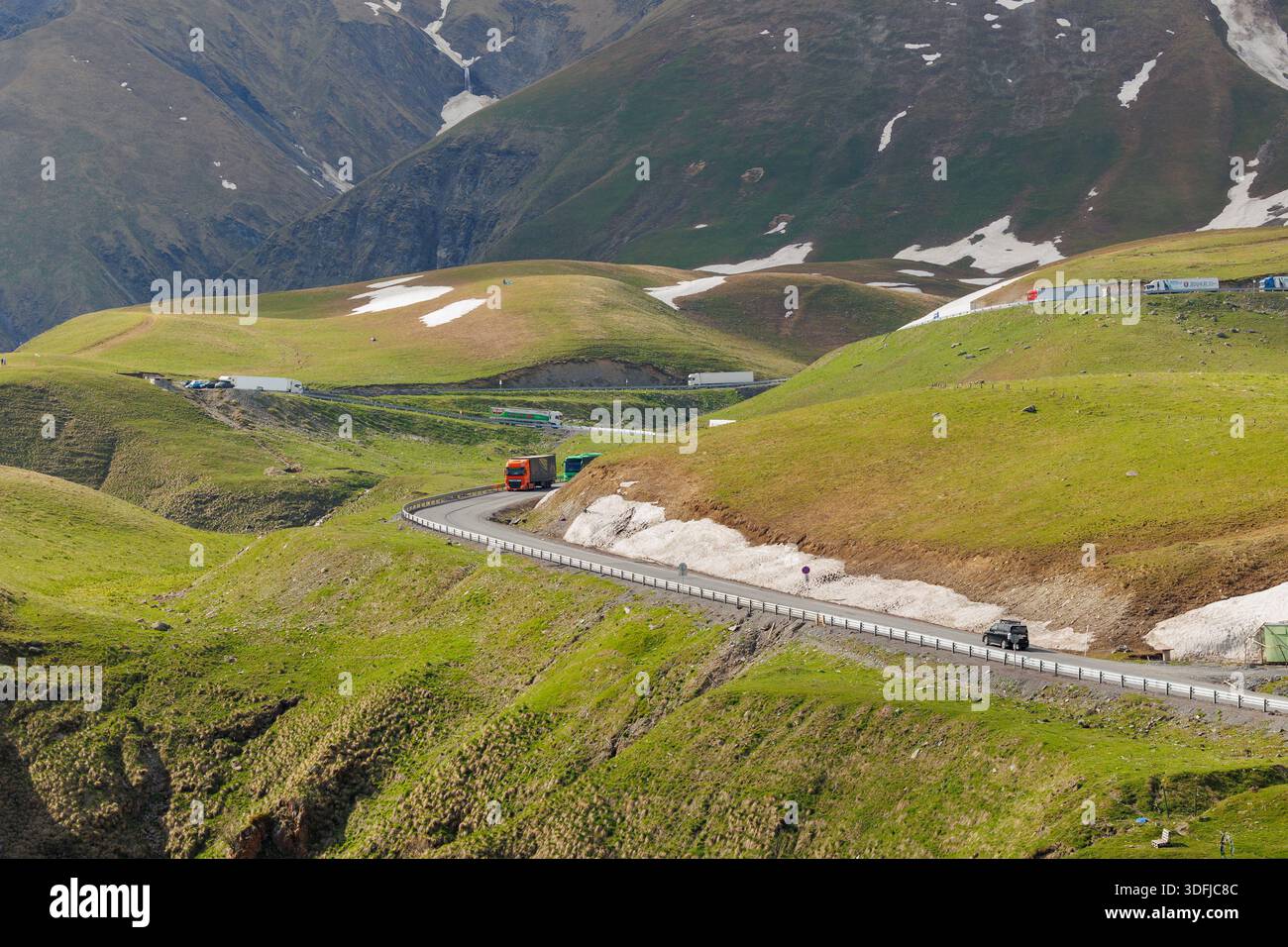 Scenic view of the Caucasus Mountains near the Georgia-Russia ...