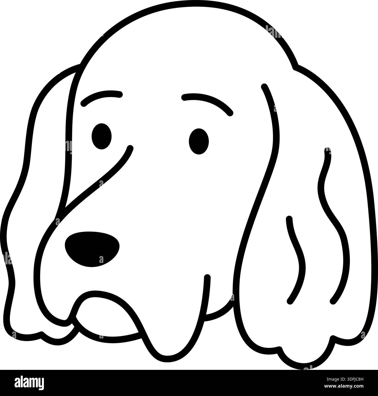 Sad looking dog with long droopy ears. Flat black and white vector pet ...