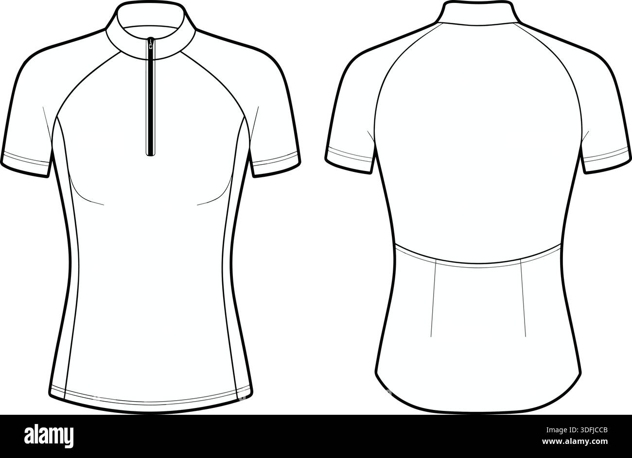 Technical flat sketch illustration of short sleeve cycling jersey front ...