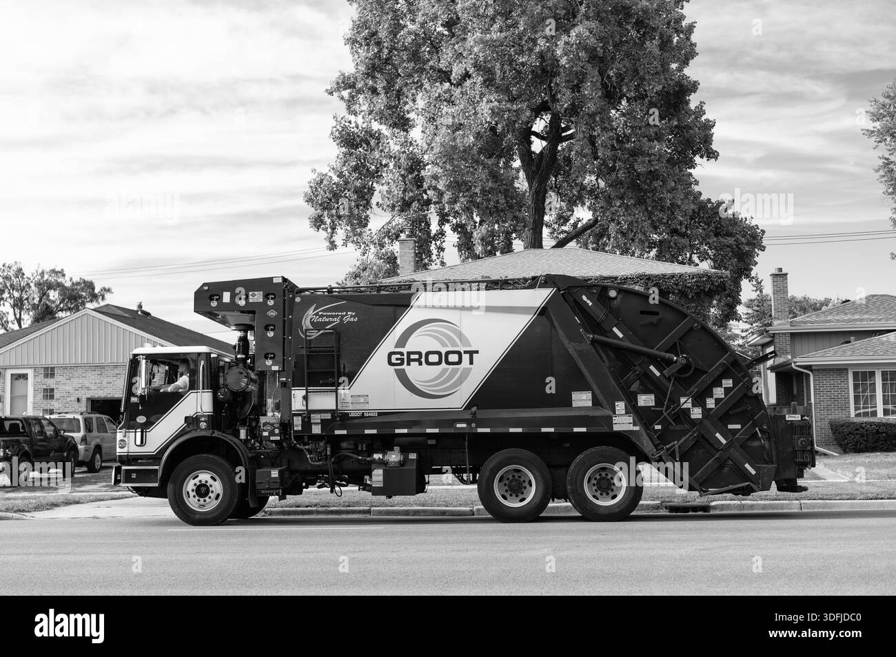 Chicago, Illinois, USA - August 21, 2024: Garbage truck of Groot ...