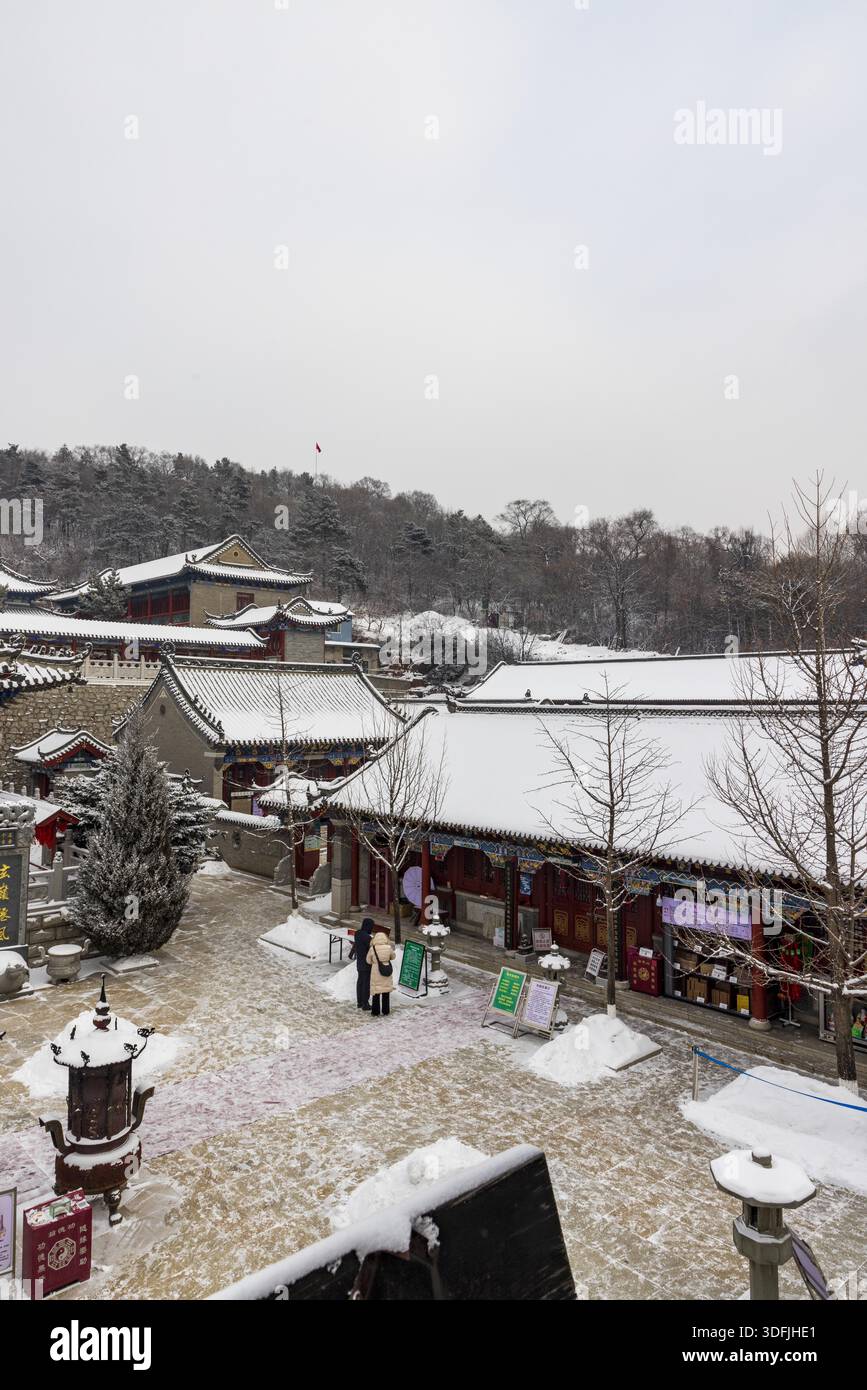 Aerial photo shows the snow scenery at Xuandiguan scenic area in Jilin ...