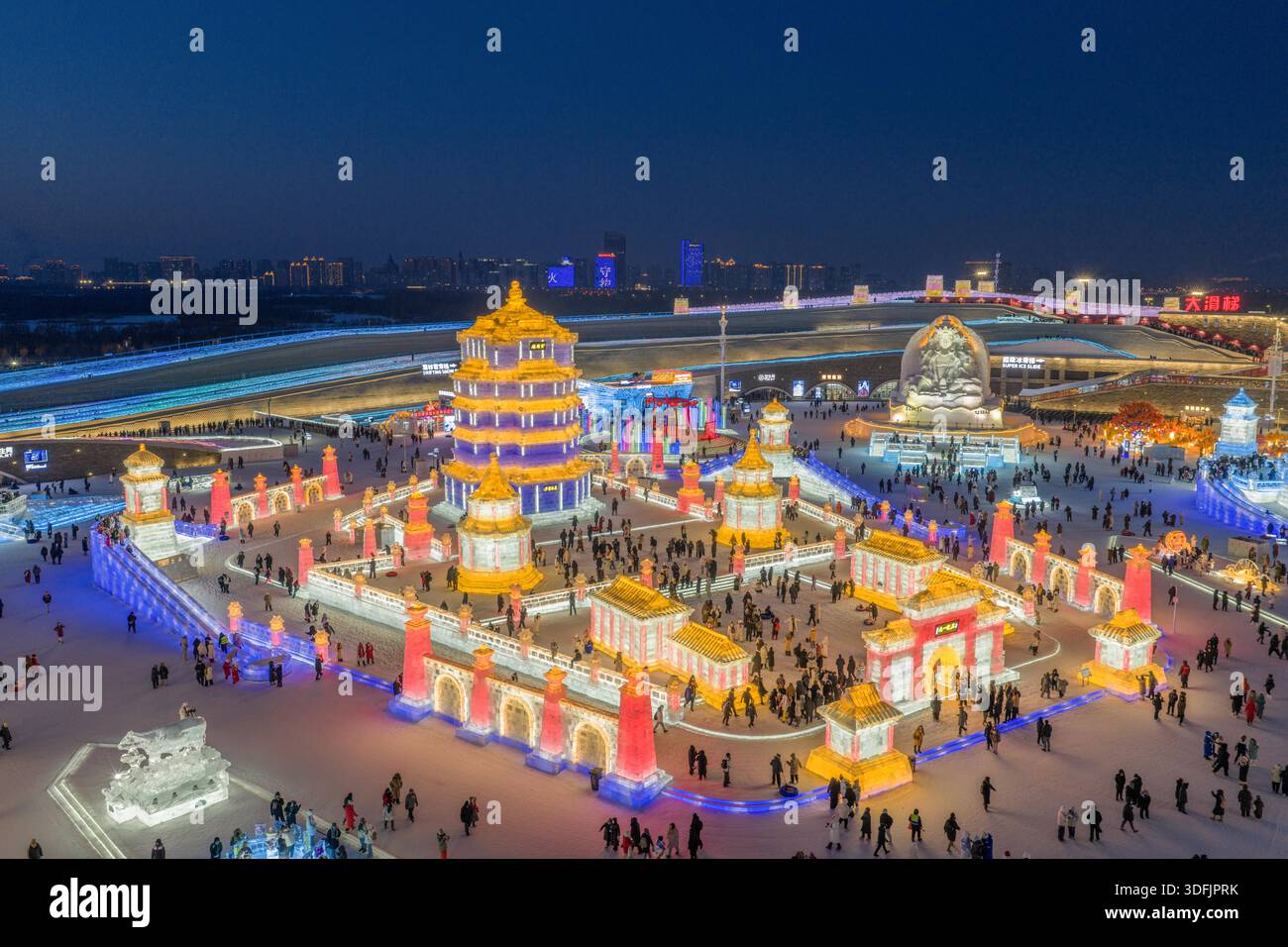 Aerial photo shows the Harbin Ice and Snow World during its spectacular ...