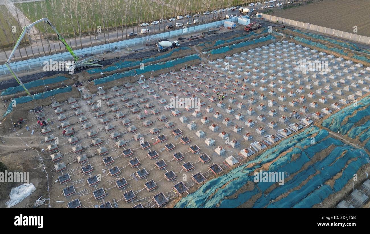 Aerial photo shows the construction site of a modern edible mushroom ...