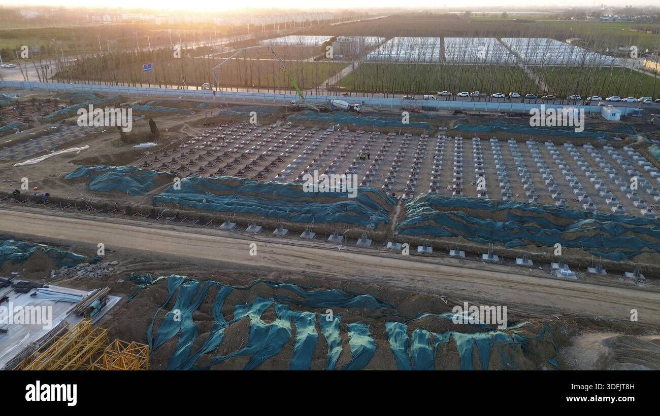 Aerial photo shows the construction site of a modern edible mushroom ...