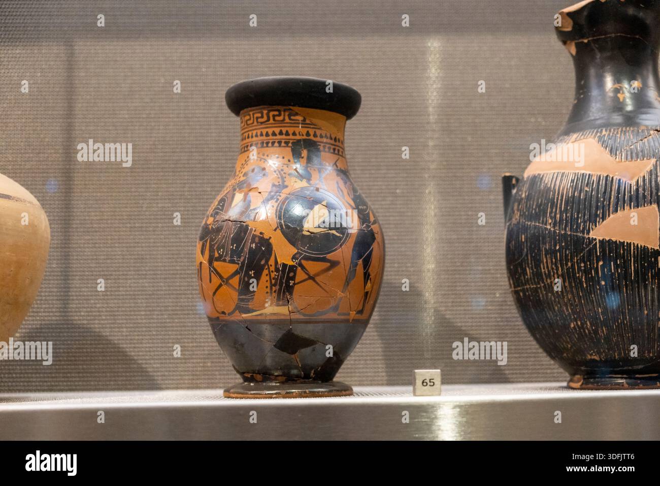 Black-figured olpe with figures of Gods Dionysos ,Athens and Satyrs ...