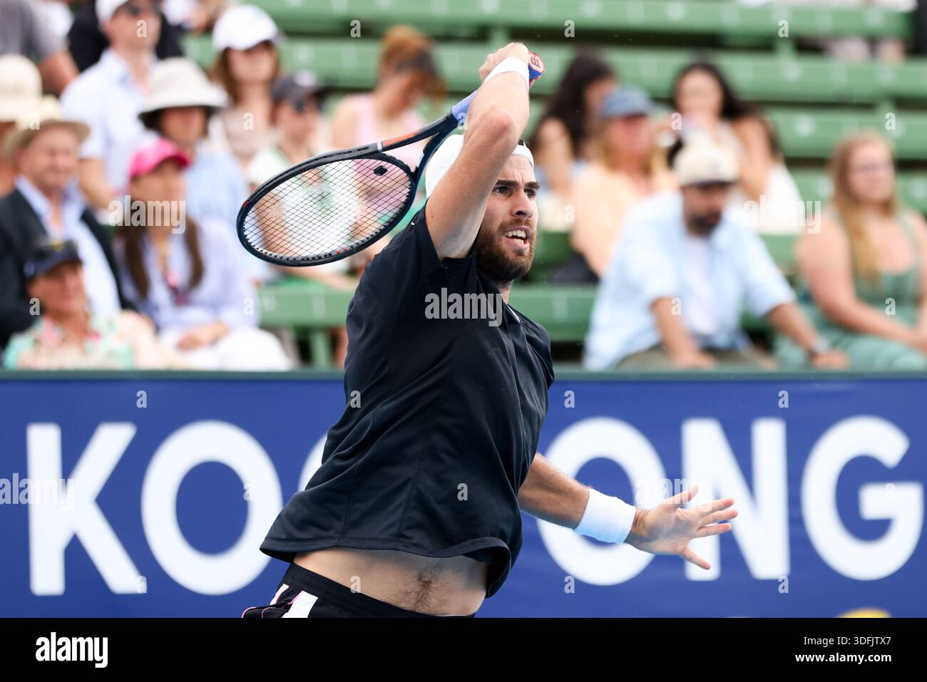 Karen Khachanov of Russia plays seen in action during Day 1 of the 2026 ...