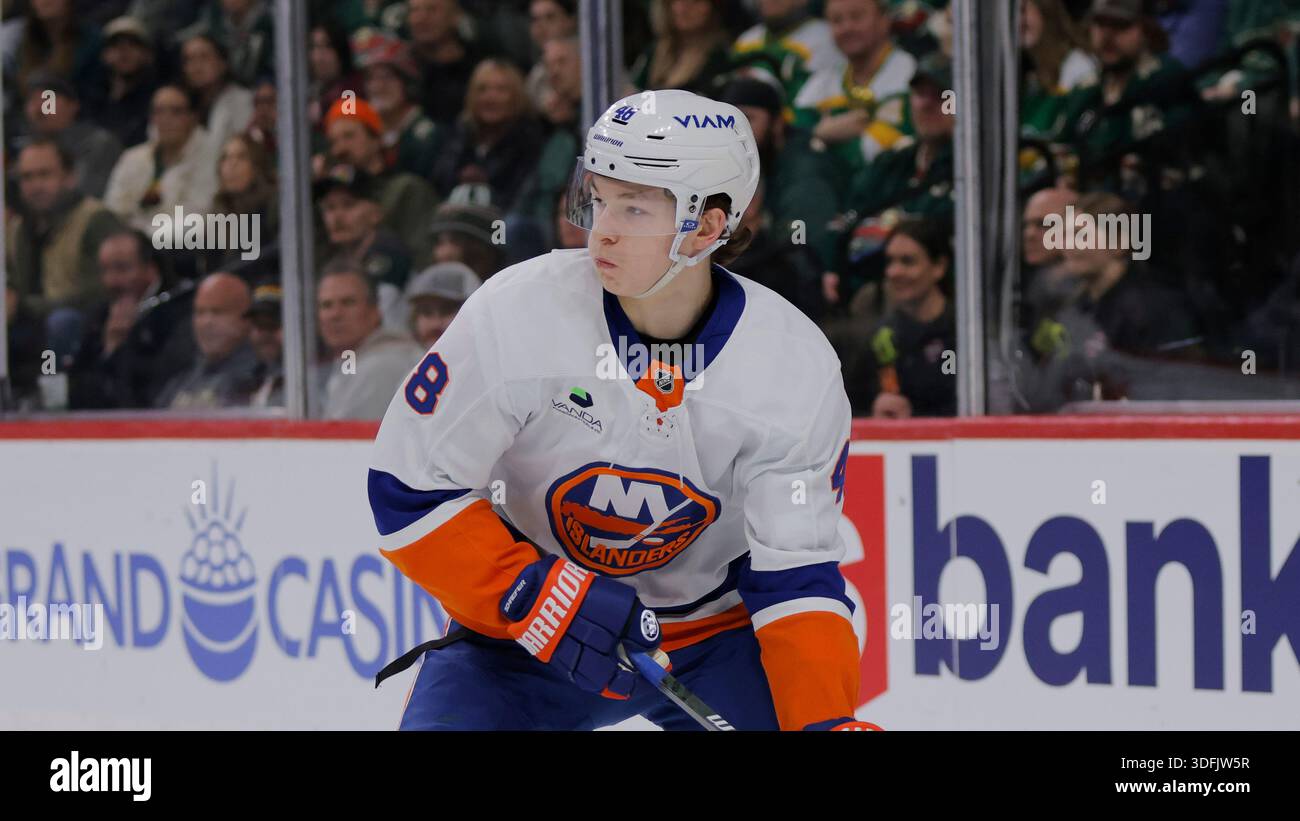 New York Islanders defenseman Matthew Schaefer (48) skates with the ...