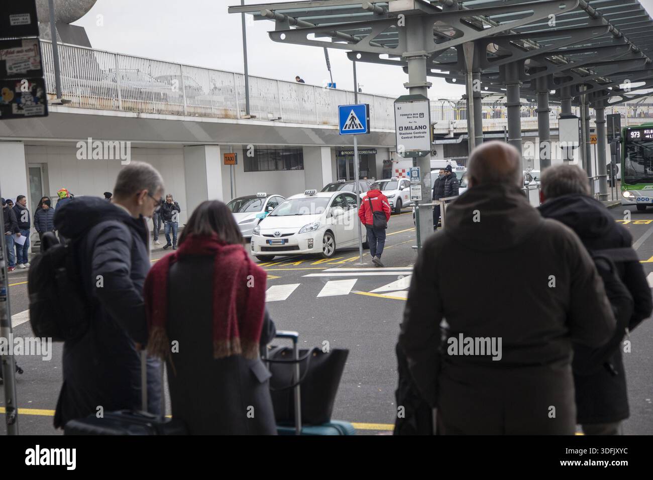 Milan (Segrate), Linate Airport, taxi rank, queues of customers and ...