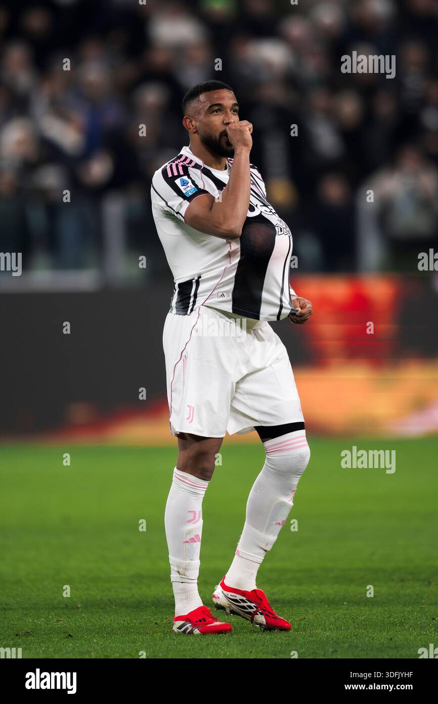 Gleison Bremer of Juventus FC celebrates after scoring the opening goal ...