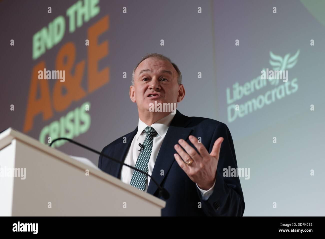 Liberal Democrats leader Sir Ed Davey speaking during a press ...