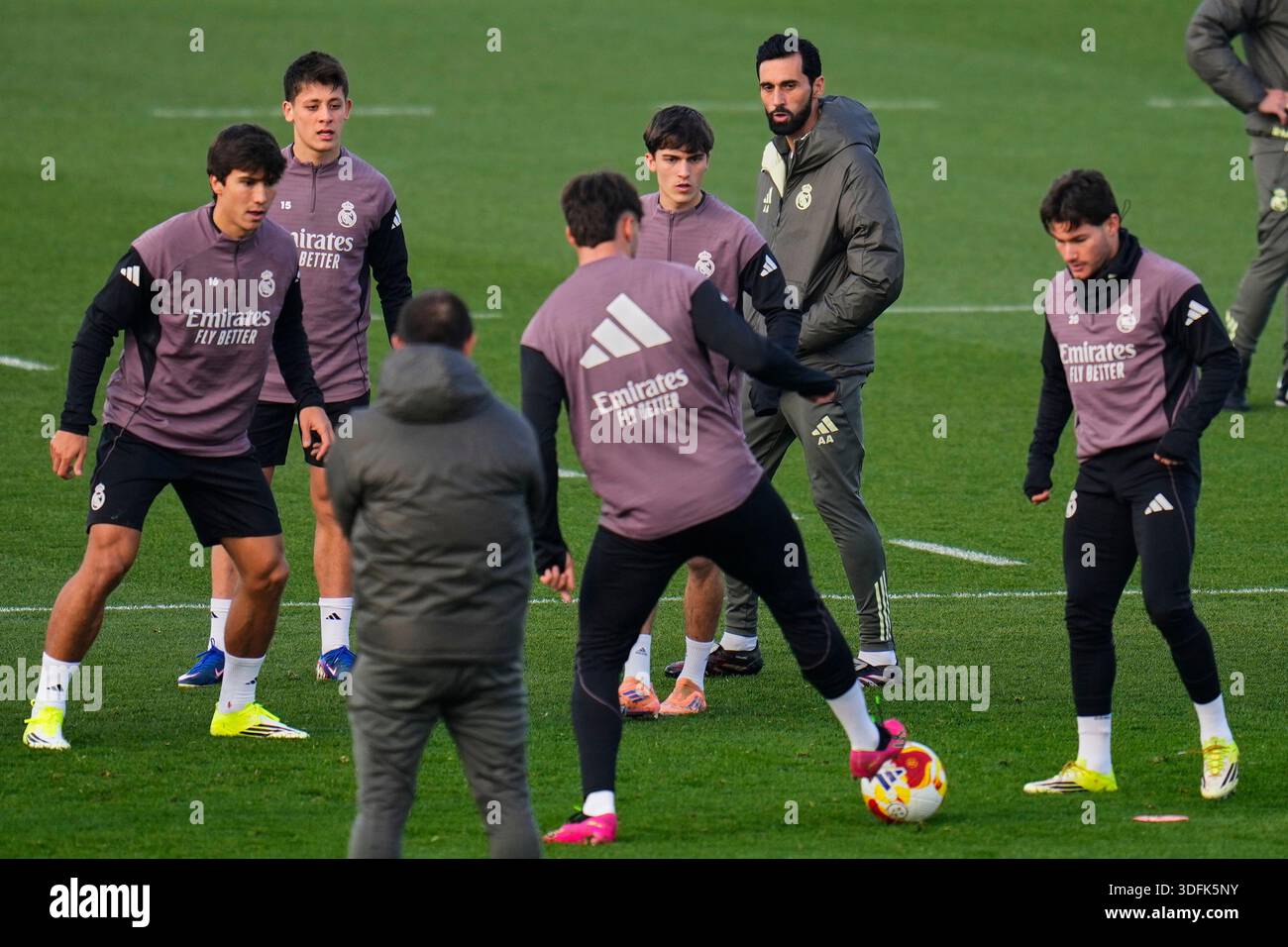 Real Madrid new coach Alvaro Arbeloa, top background, attends a ...