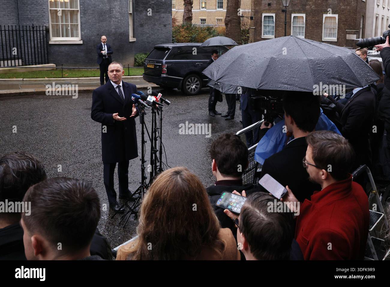 Polish President Karol Nawrocki speaks to the media after meeting with ...