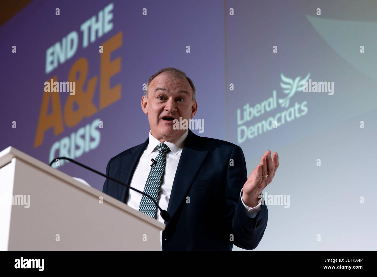 Liberal Democrats leader Sir Ed Davey speaking during a press ...