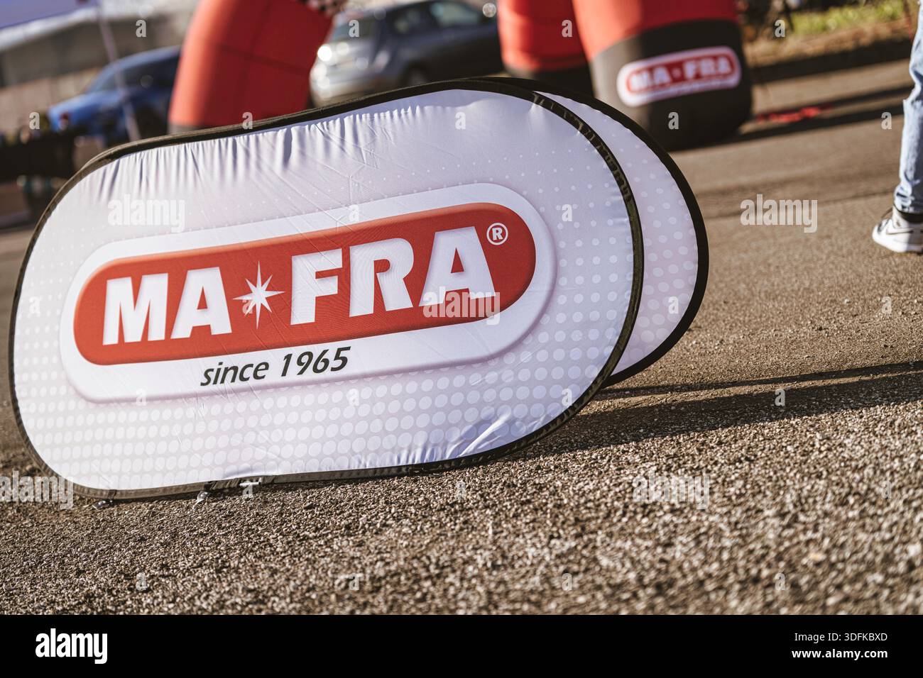 Imola, italy 01 january 2026: ma-fra pop-up banner with logo and since ...