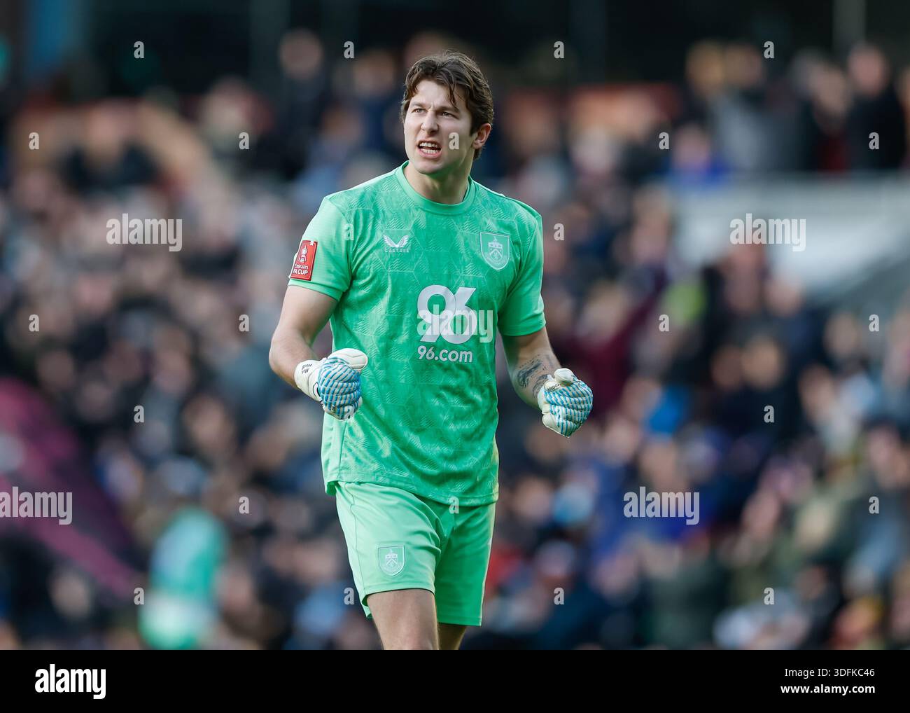 Burnley goalkeeper Max Weiss celebrates during the Emirates FA Cup ...