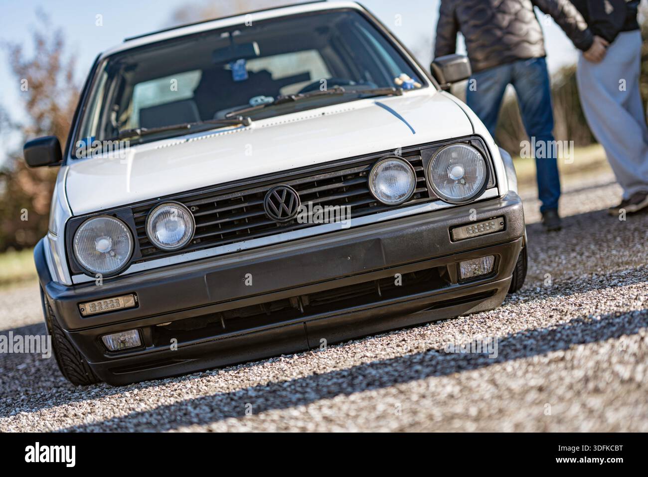 Imola, italy 01 january 2026: white volkswagen golf mk2 lowered custom ...