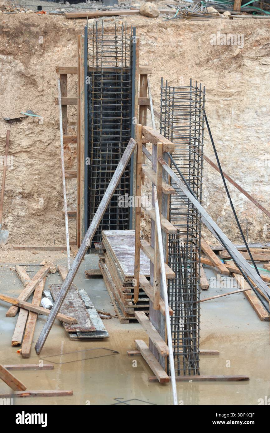 Reinforced Concrete Columns with Steel Rebar and Formwork at a ...