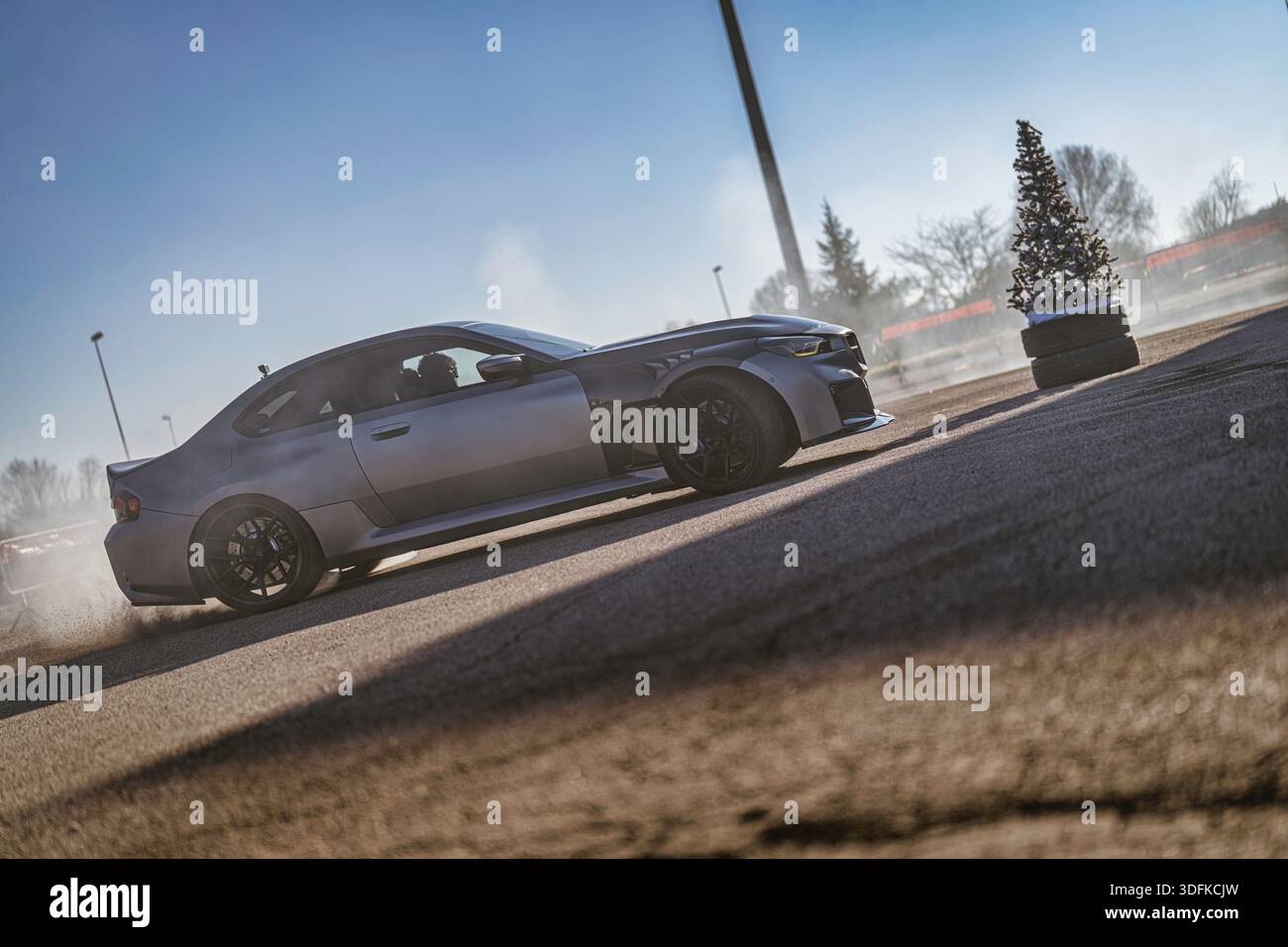 Imola, italy 01 january 2026: performance widebody sports car drifting ...