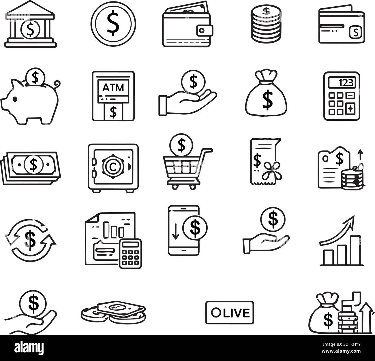 Budget vector line icons Black and White Stock Photos & Images - Alamy