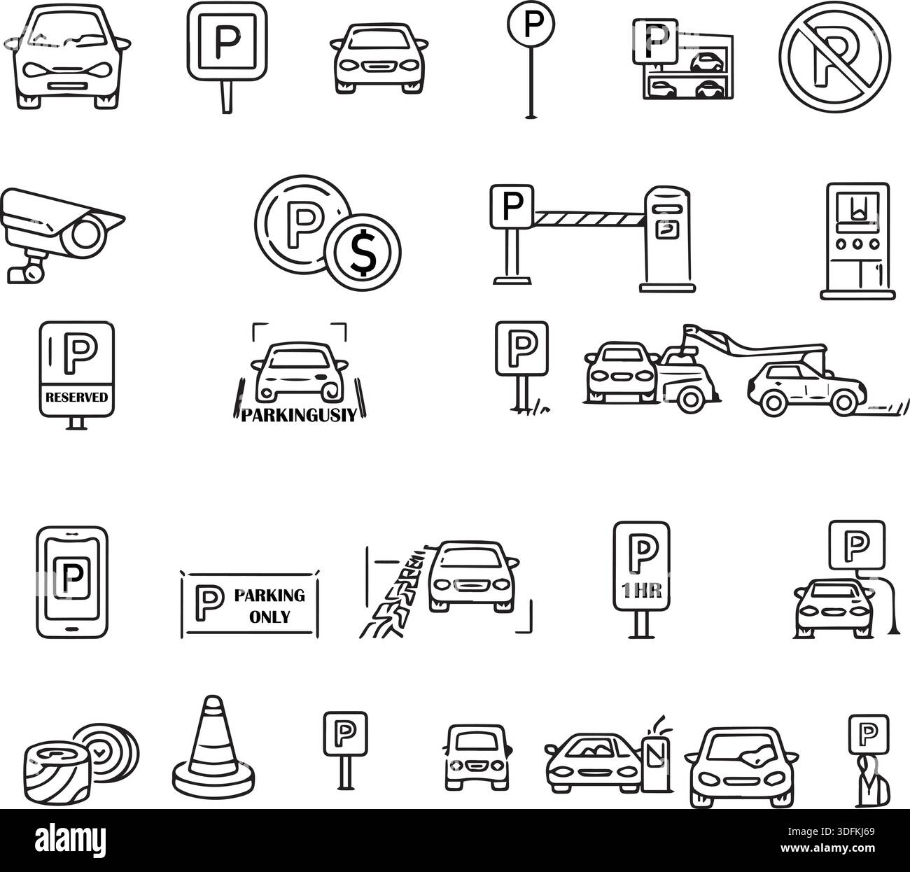 Set of Minimalist Linear Parking Icons and Symbols for Urban Traffic ...