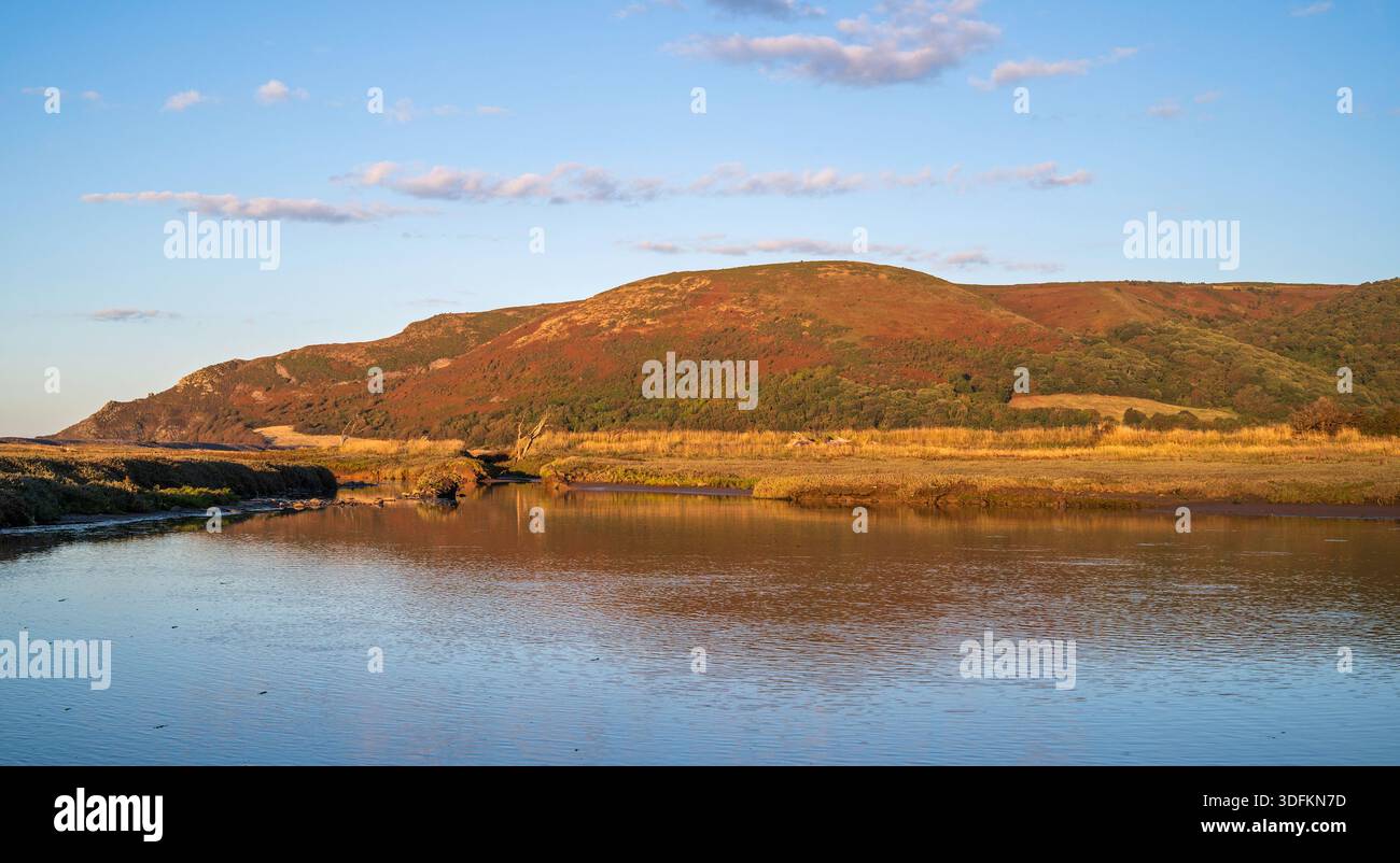 View across the partially flooded salt marshes just before sunset in ...