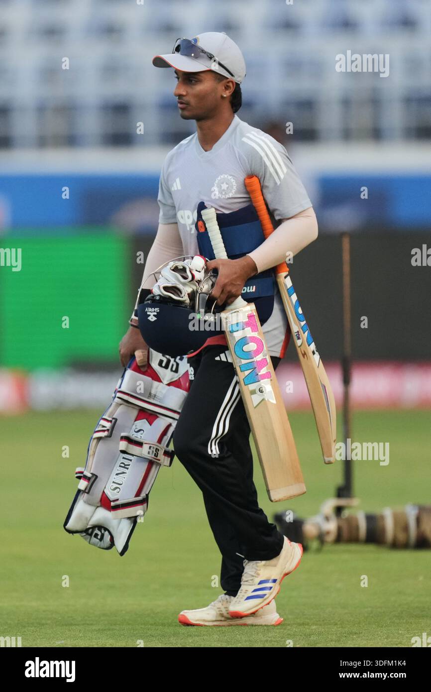 India's Ayush Badoni arrives during practice session ahead of the ...