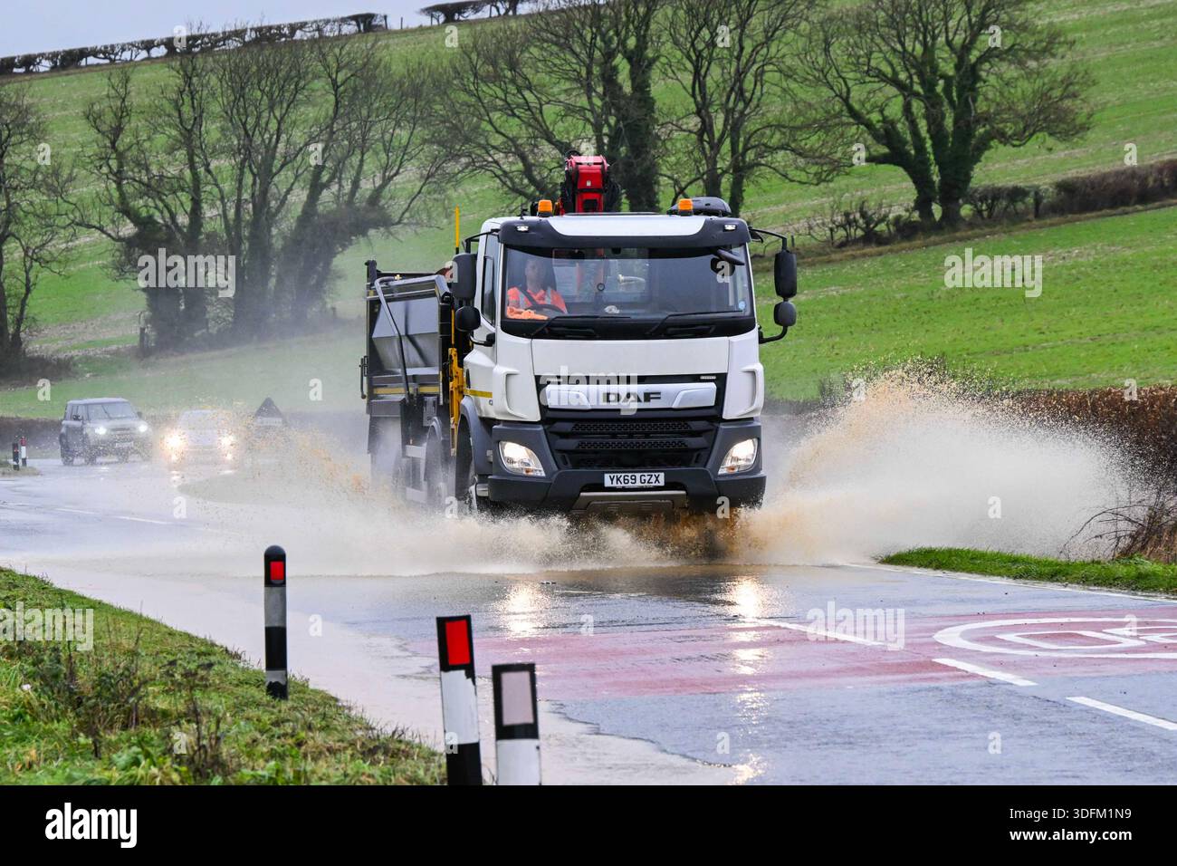 Winterbourne Abbas, Dorset, UK. 13th January 2026. UK Weather: A lorry ...
