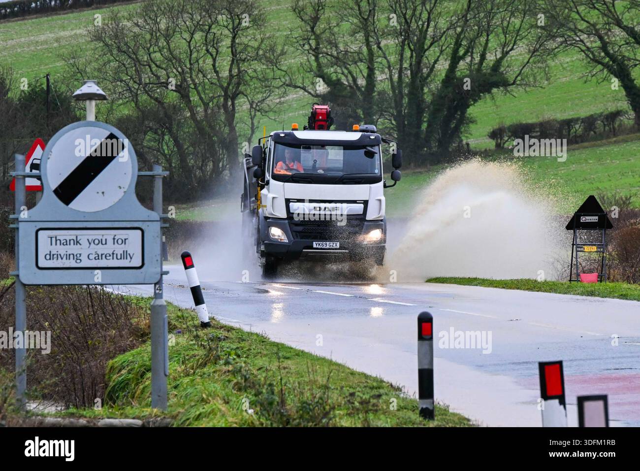 Winterbourne Abbas, Dorset, UK. 13th January 2026. UK Weather: A lorry ...