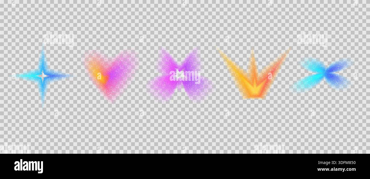 Y2K noise neon colors gradient icon figures. Grain gradation crown and ...