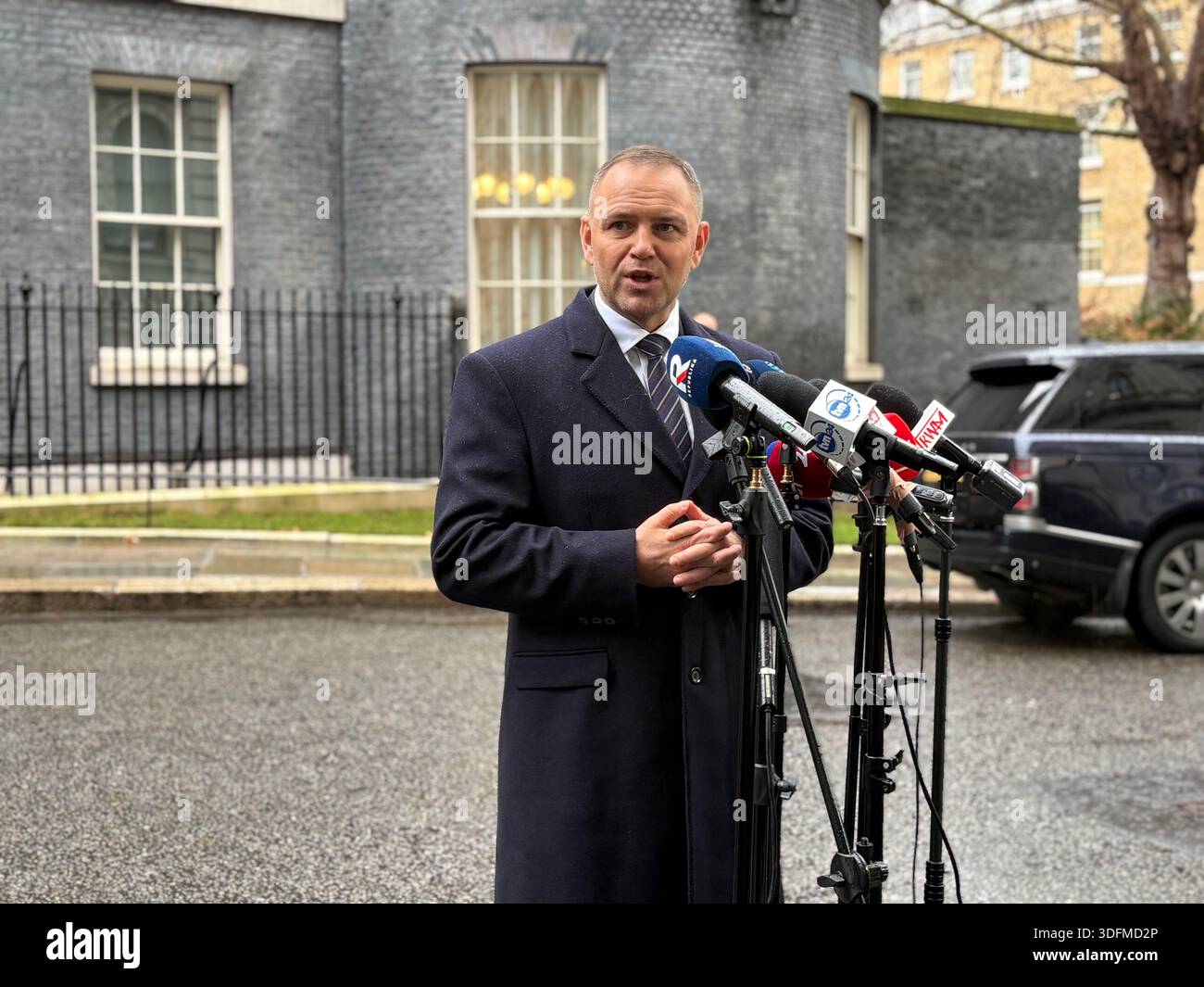 London, UK. 13 January 2026. Polish President Karol Nawrocki gives a ...