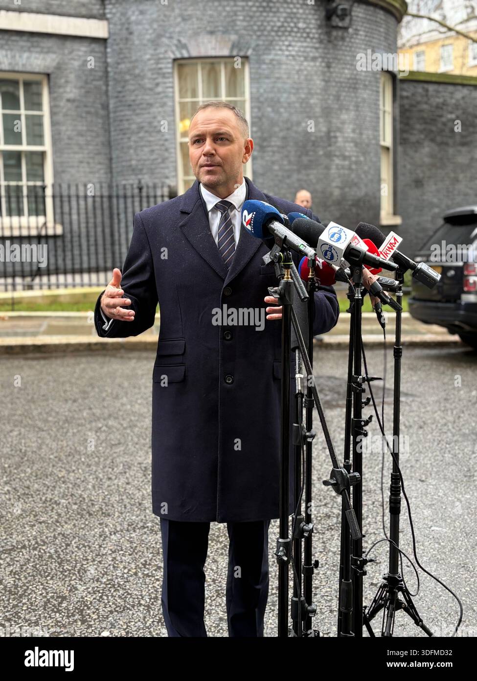 London, UK. 13 January 2026. Polish President Karol Nawrocki gives a ...
