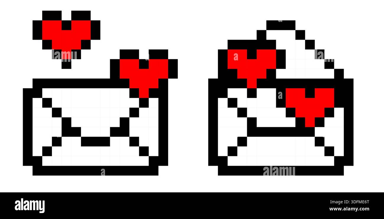 Retro pixel envelope with heart in arcade videogame art style creating ...