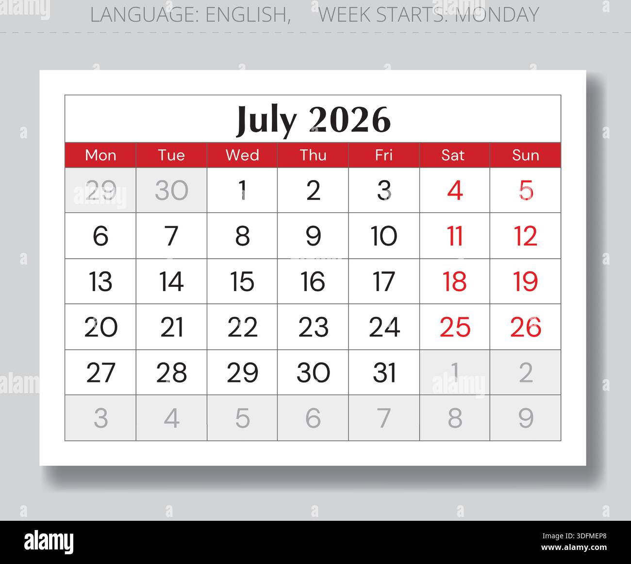 July 2026 monthly planner Stock Vector Images - Alamy