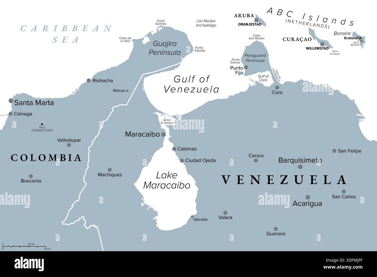 Gulf of Venezuela and Lake Maracaibo, gray political map. Gulf in the ...