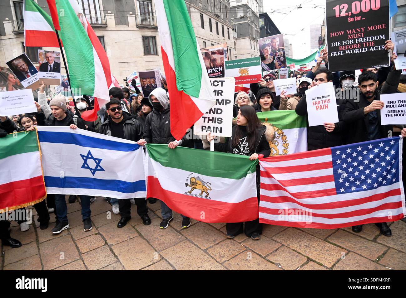 Milan, Iranians demonstrate in front of the American Consulate Stock ...
