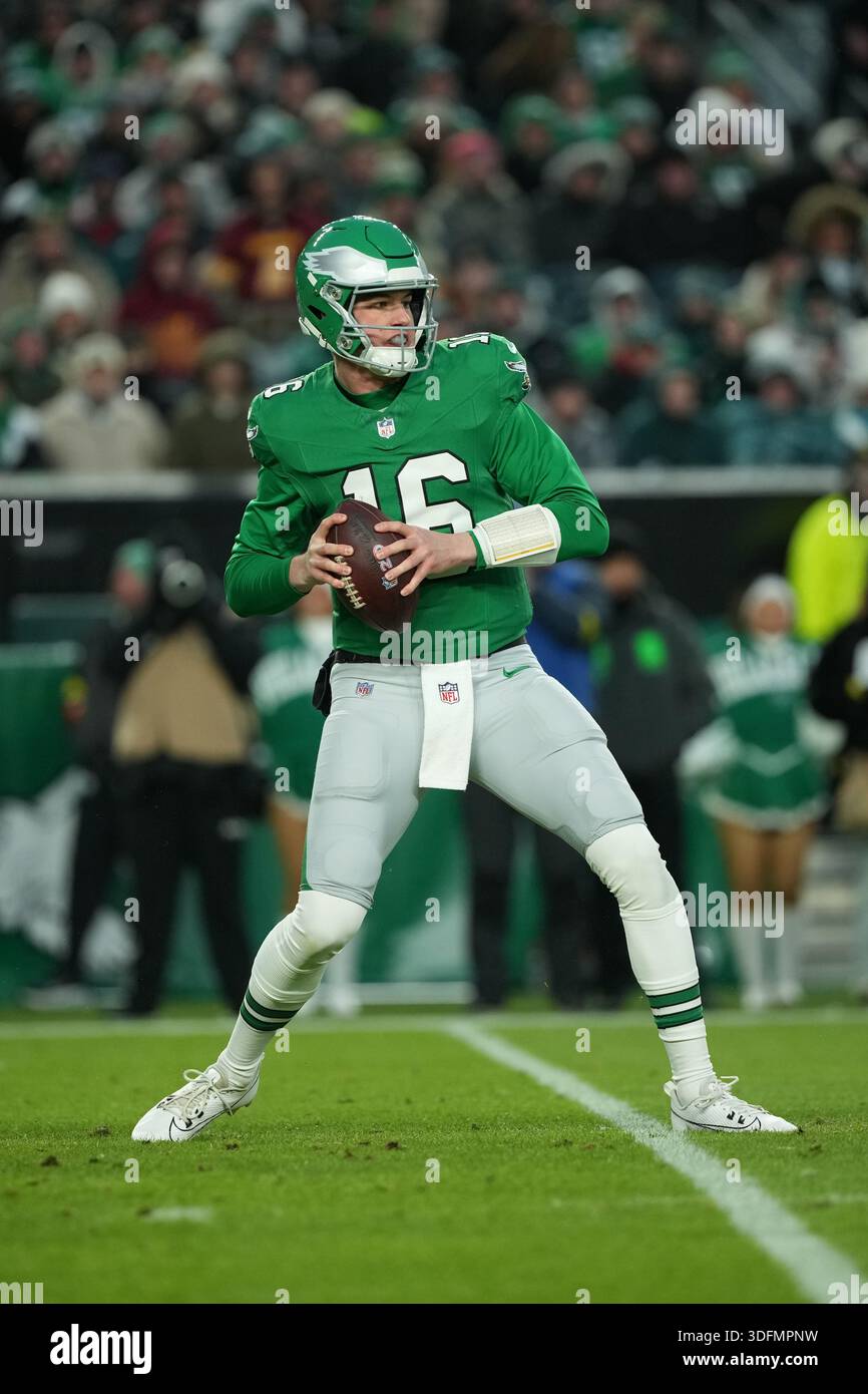 Philadelphia Eagles' Tanner McKee plays during an NFL football game ...