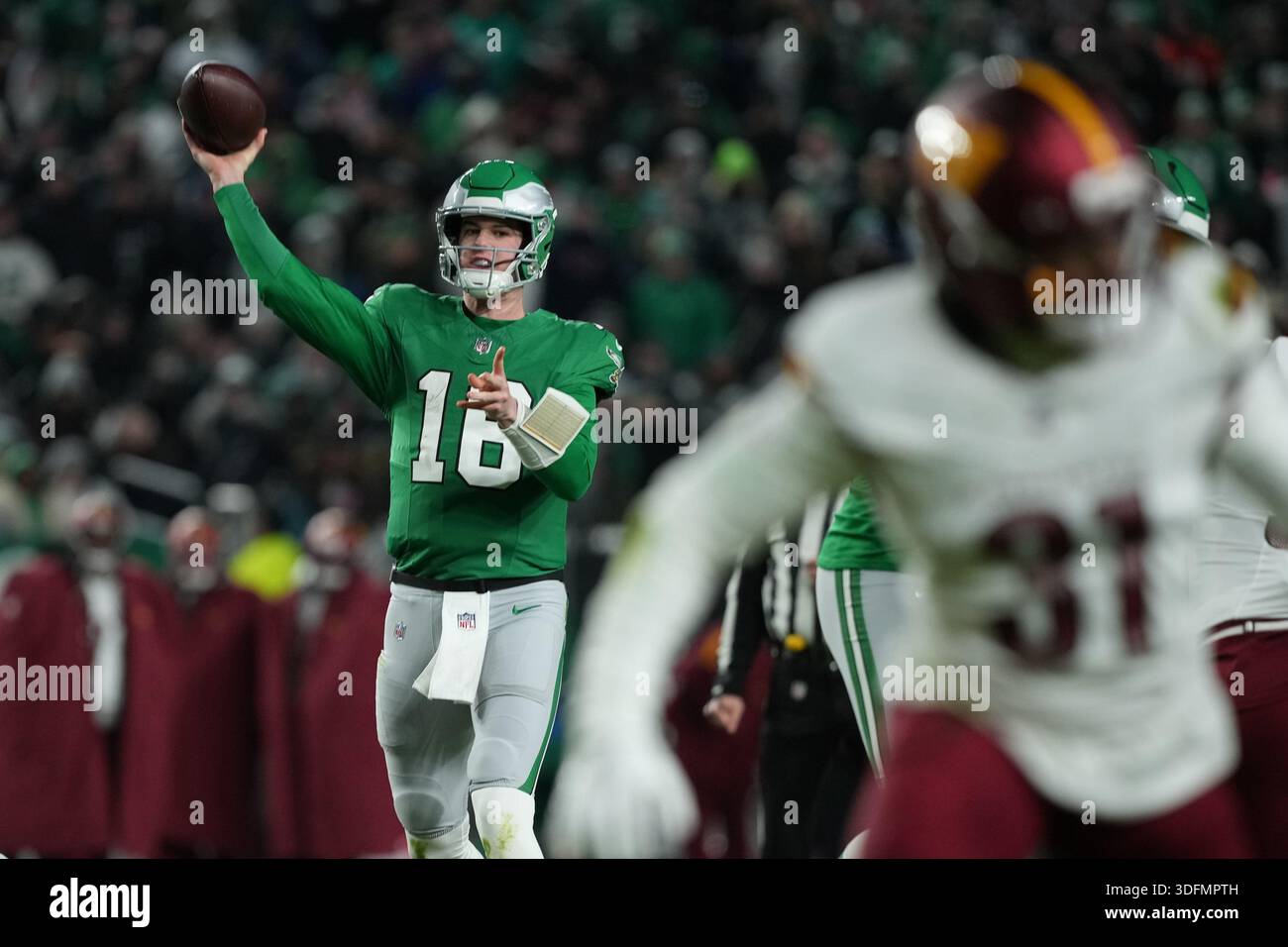 Philadelphia Eagles' Tanner McKee plays during an NFL football game ...