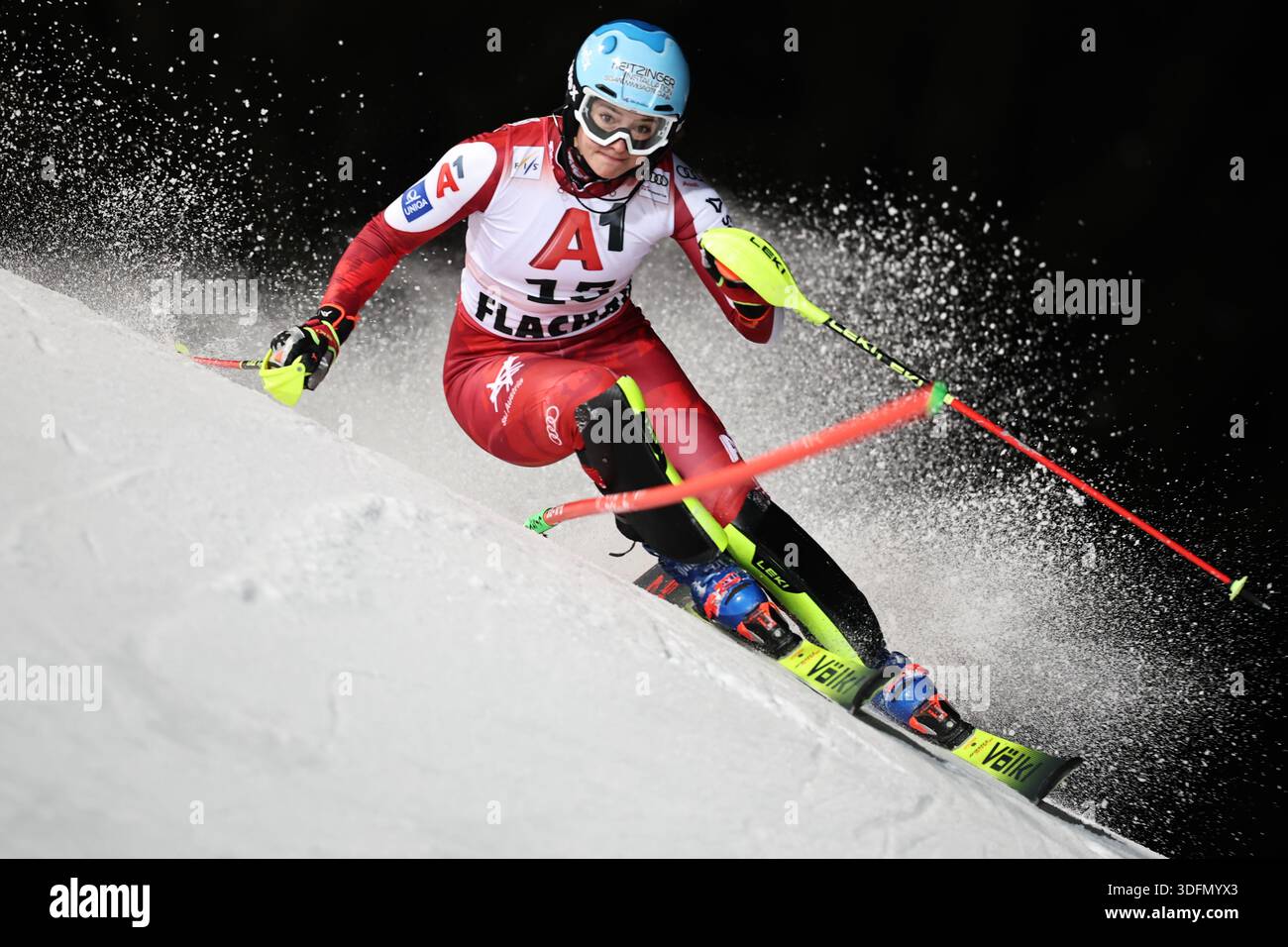 Austria's Katharina Huber speeds down the course during an alpine ski ...