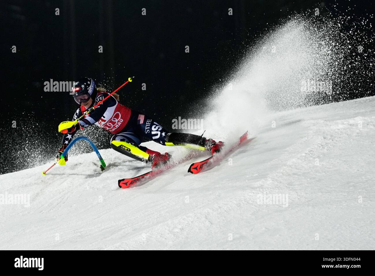 United States' Mikaela Shiffrin speeds down the course during an alpine ...