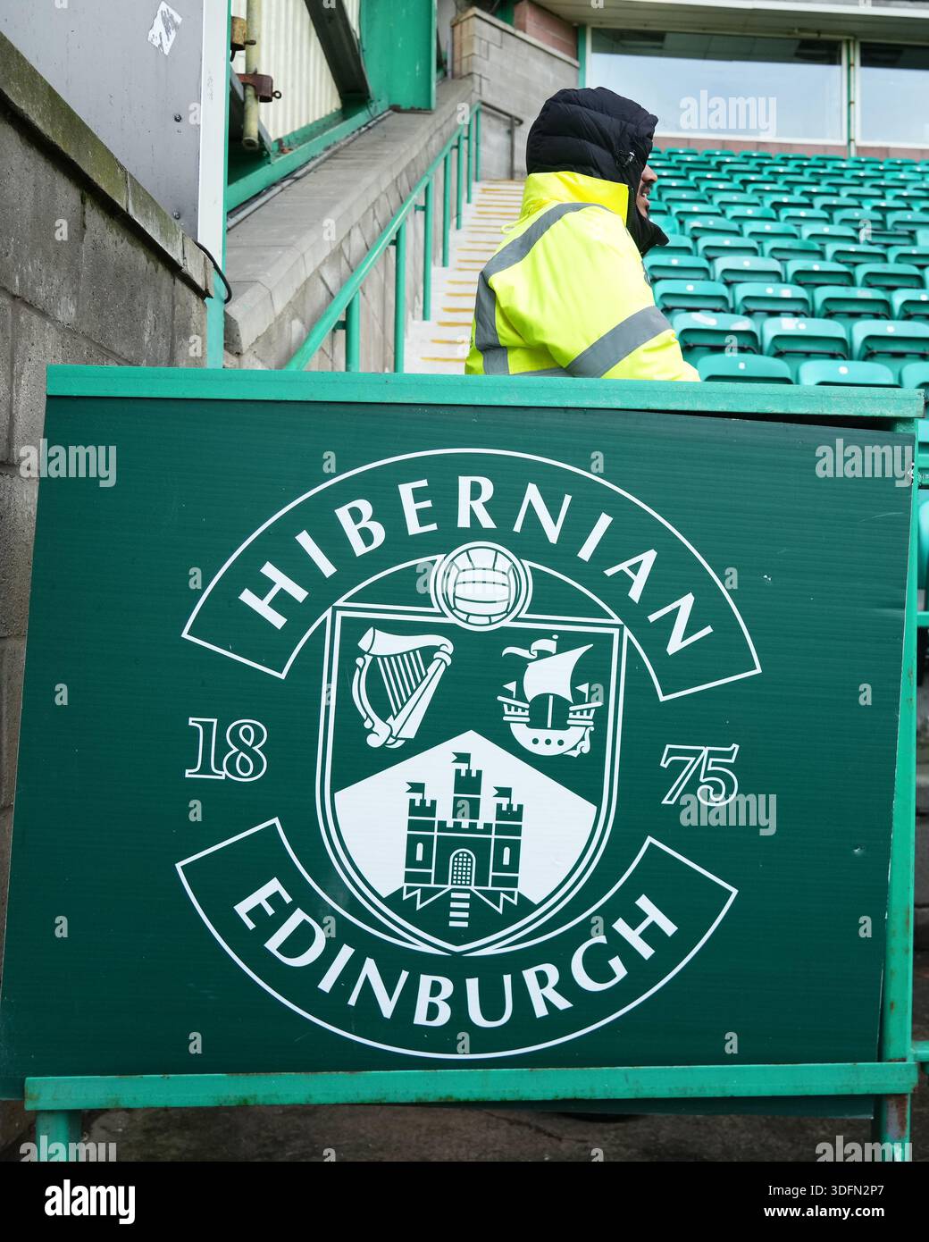 View of the Hibernian FC shield at Easter Road Stadium during the ...