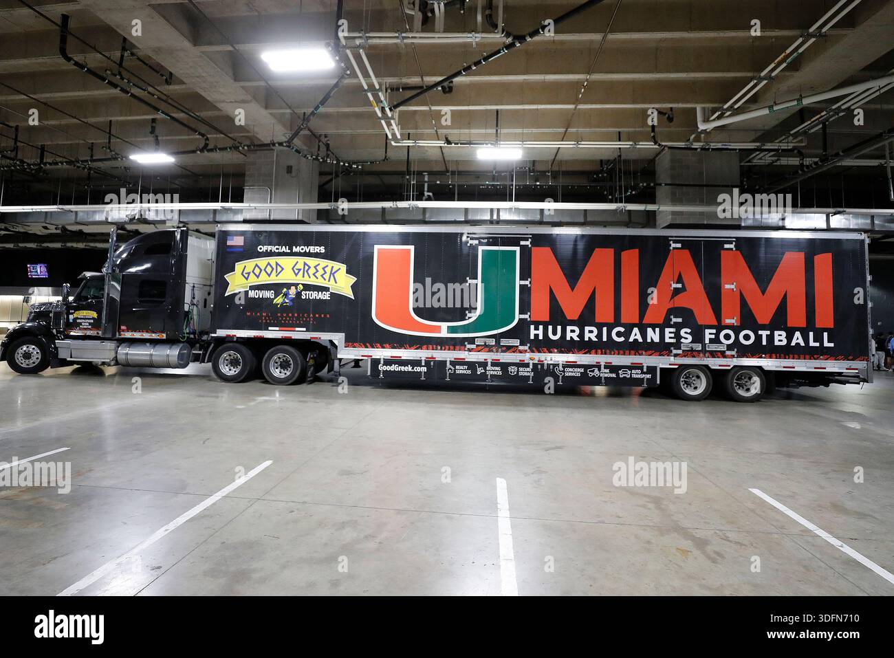 Miami equipment truck is parked beside their locker room before the ...